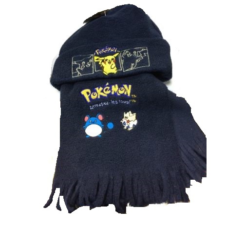 Produit Spécial Lot Écharpe + Bonnet Pokemon Polaire Bleu Foncé Pokémo