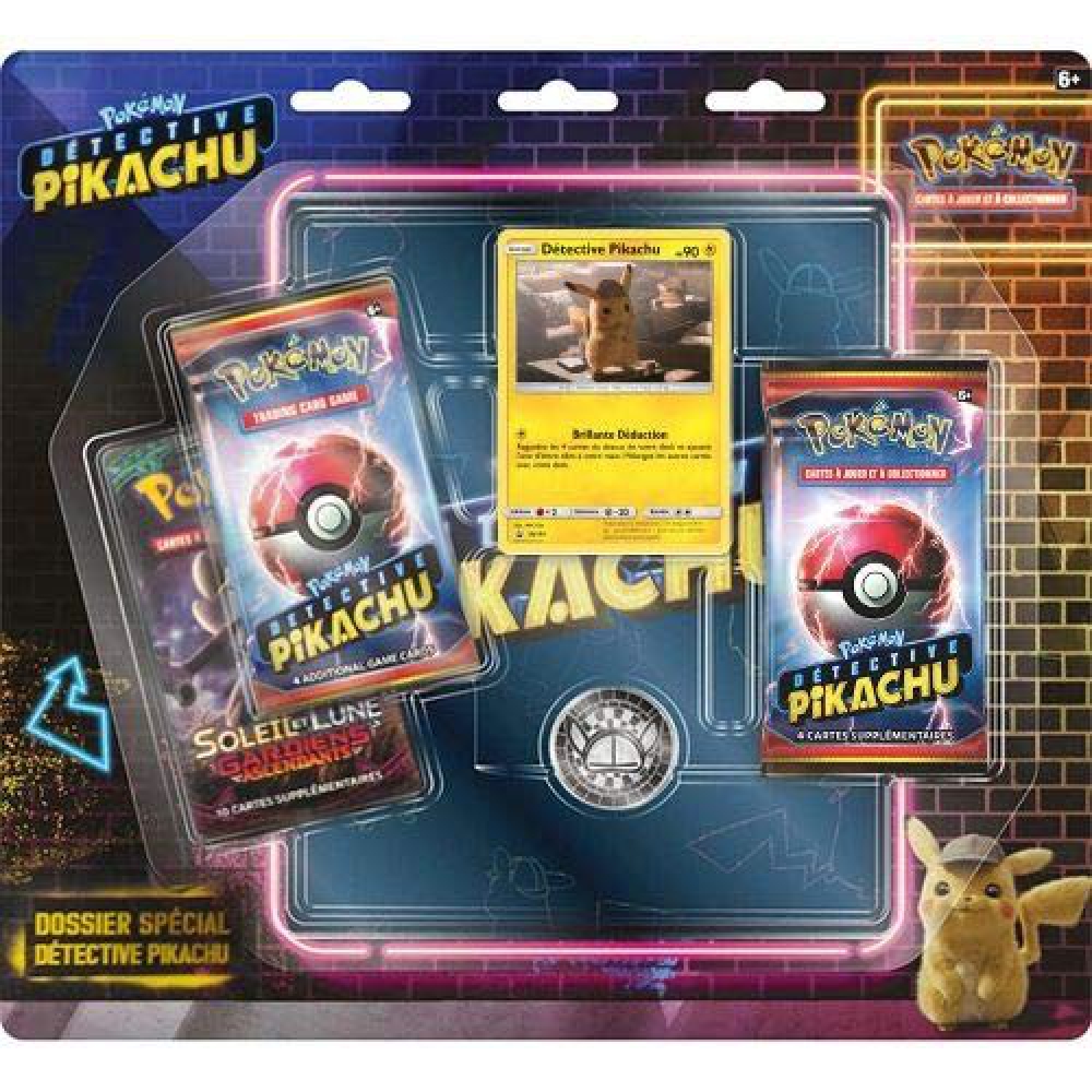 Pokémon Détective Pikachu - Pack 3 Boosters + Portfolio - Cartes à Col