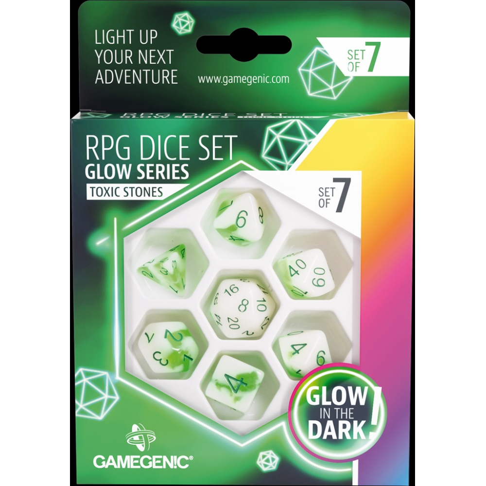 Dés et Gemmes Glow series - Toxic stone - Set de 7 dés JDR - UltraJeux